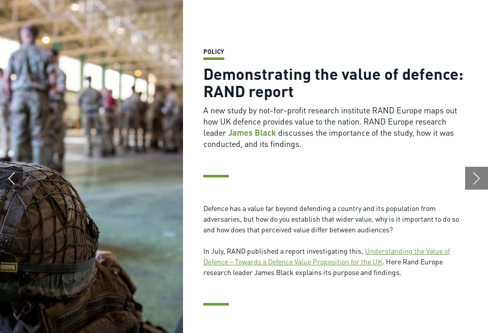 Demonstrating the value of defence: RAND report - Global Defence ...